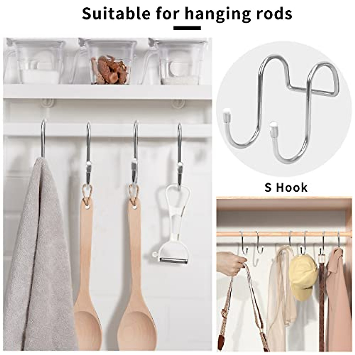 Colorlife Over The Door Hooks 8 Pack S Hooks for Hanging Heavy Duty Metal Organizer Hooks for Living Room, Bedroom, Bathroom, Kitchen Hanging Pots,Pans,Kitchen Utensil,Plants,Cups,Bags,Clothes-Silver