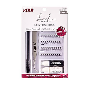 KISS Lash Couture Luxtension False Eyelashes, 'Lash Extension Kit', 12 mm, Includes 40 Wisps, Tweezers, Spoolie, Semi-Permanent Lash Adhesive And Remover, Contact Lens Friendly, Easy to Apply, Reusable Strip Lashes