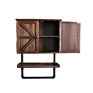 Juleduo 23.1x16.9'' Bathroom Wall Cabinet with Adjustable Wall Shelf & Towel Bar Double Doors Medicine Cabinet Wall Mounted with Hanging Bar, Rustic Wood Storage Kitchen (Black)