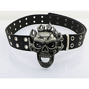 NORICAP Men And Women Metal Skull Head Leather Buckle Belt Waist Band Jeans Decorative Punk Belt (black)