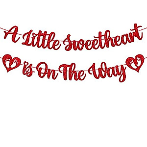 Happy Valentine’s Day Baby Shower Banner A Little Sweetheart is On the Way Banner Valentine’s Day Gender Reveal Party Supplies Glitter Red Pink