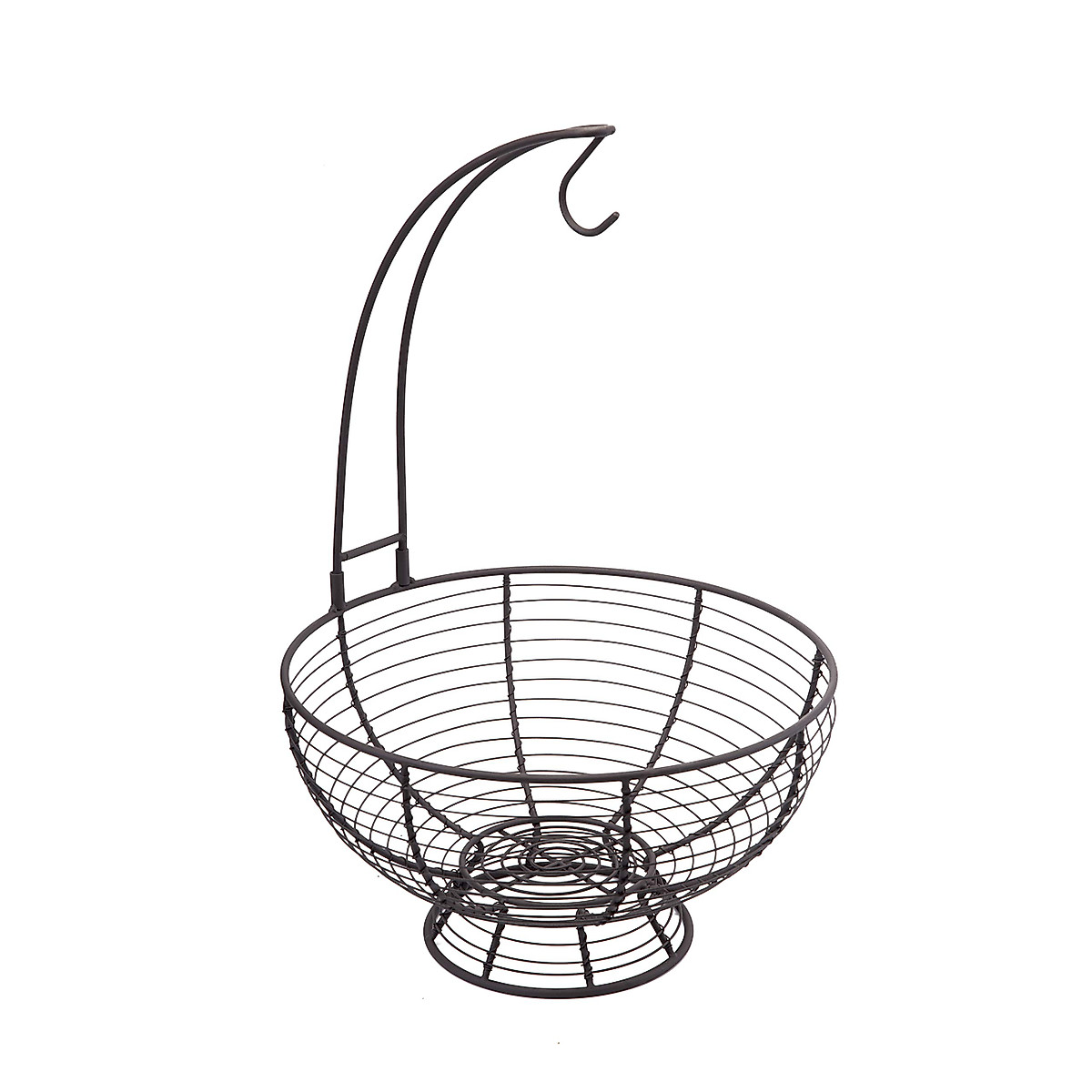 TIEYIPIN [ Extra Large Fruit Basket Bowl with Banana Hanger, Detachable Wire Banana Holder Hook Kitchen Storage Baskets Stand - Brown