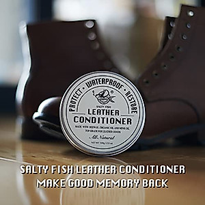 SALTY FISH All-Natural Leather Conditioner and Cleaner,Made with Mink Oil Beeswax,Protect Soften Waterproof Leather Furniture,Car Seats,Shoes,Boots,Bags (3.53 Oz)