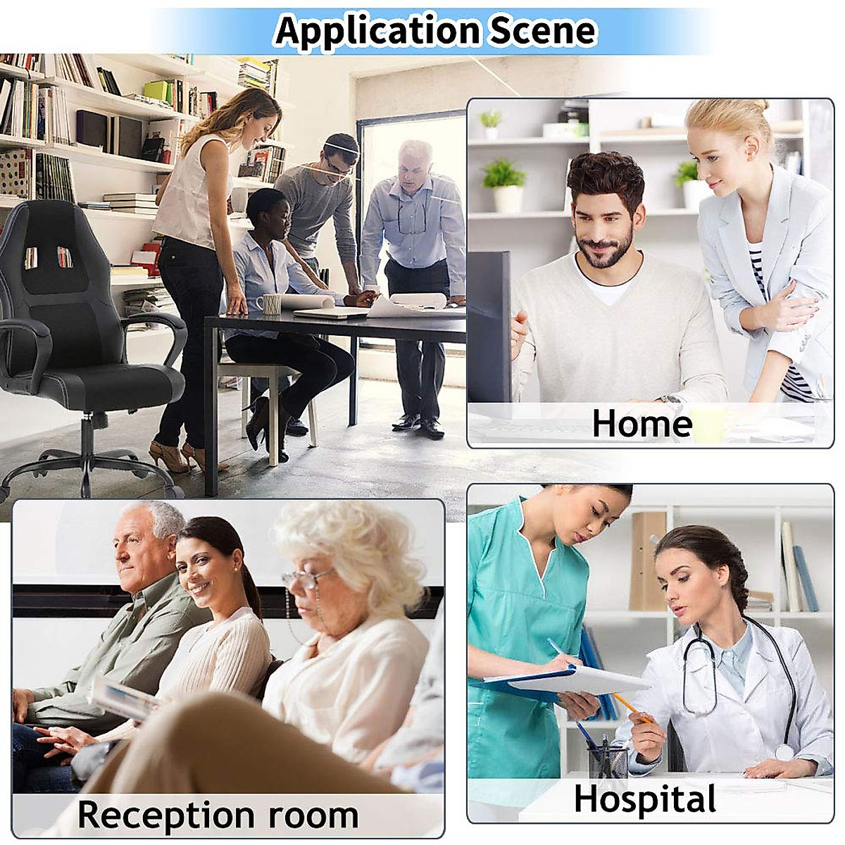 Office Chair Gaming Chair Desk Chair Ergonomic Computer High Back Rolling Executive Chair with Lumbar Support and Comfort Armrest Swivel PU Leather Task Cheap Office Chair for Men Women, Black