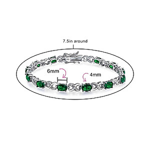 Bling Jewelry 9CT Simulated Green Emerald Cubic Zirconia AAA Oval CZ Romantic Love Knot Symbol Infinity Milgrain Tennis Bracelet for Women Silver Plated