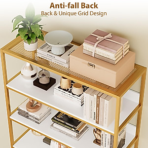 HITHOS 5 Tier Bookshelf with Drawers, 71" Tall Bookcase with Shelves, 35.4" Wide Free Standing Book Storage Shelf, Modern Wood Display Cabinet for Living Room, Study, Home Office, White Gold