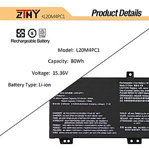 ZTHY 80Wh L20C4PC1 Laptop Battery Replacement for Lenovo Legion 5 Pro-16ACH6 16ACH6H 16ITH6 16ITH6H Legion 5-15ITH6 15ITH6H 15ACH6 15ACH6A 15ACH6H Legion 7-16ITHg6 16ACHg6 Series L20M4PC1 L20D4PC1