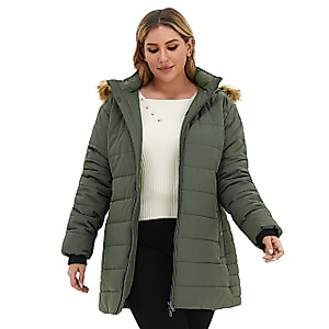 Soularge Women's Plus Size Winter Hooded Coat with Detachable (Army green, 3X)
