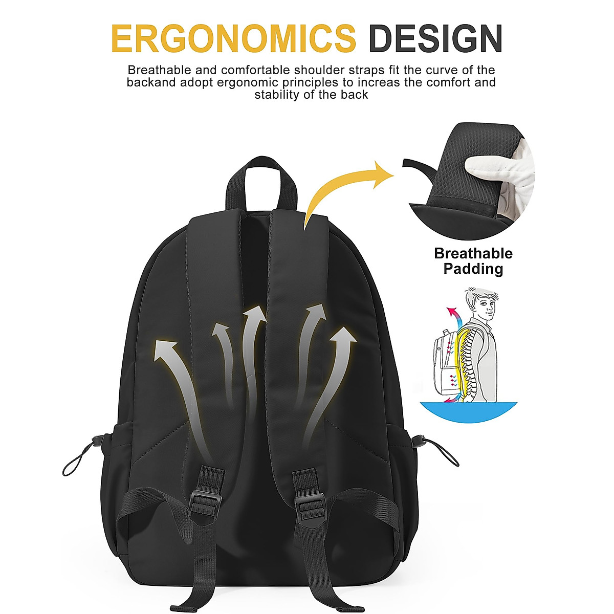 VECAVE School Backpack Black Waterproof Bookbag Casual Lightweight Travel Rucksack Daypack Backpacks for Men Women College High School Bags backpack For Boys Girls Teens