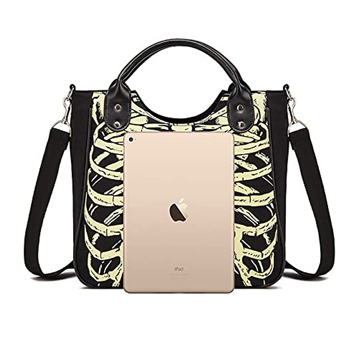 MEOKIM Gothic Backpack Canvas Bag Luminous Fashion Skull Crossbody Printed Bag Zipper Luminous Striped Shoulder Bag (Sternum Bag)