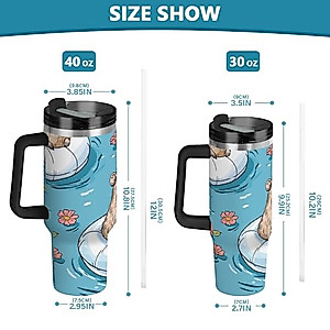 Selerdon 40 oz Tumbler Capybara Float with Handle and Straw Lid Vacuum Stainless Steel Insulated Water Bottle Travel Mug Car Cup Holder Friendly BPA Free for Gym Travel Office