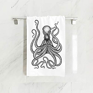 VIKKO Towels Hand Washcloths Polyester Fingertip Towel with Single-Sided Printing for Home Hotel Bathroom Decoration - 30x15 Inch (Octopus)