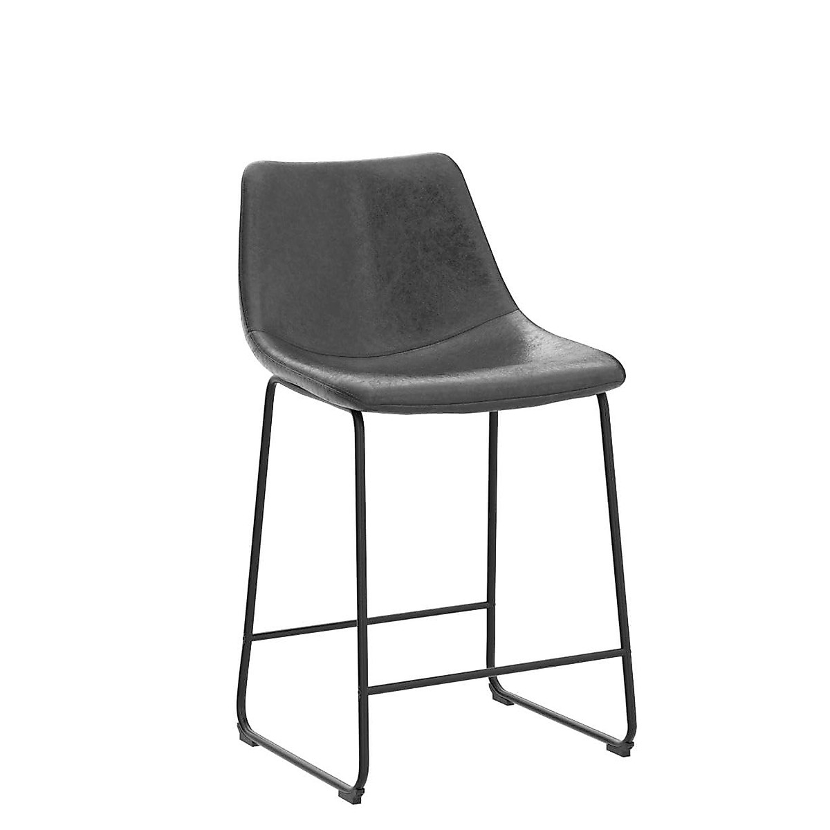 Waleaf 26 inch Bar Stools Set of 2,Counter Height Bar Stools with Back, Modern PU Leather Stools with Metal Leg and Footrest (Grey, 2 Pcs 26" Counter Height Barstools)