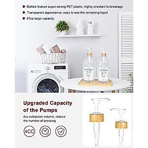 Liquid Laundry Detergent Dispenser, Laundry Detergent Container for Laundry Room, 67oz Storage Container for Farmhouse Decor, Includes Pumps, Collapsible Funnel, Labels and Bamboo Tray