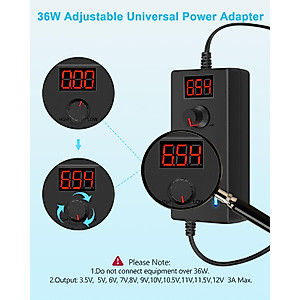 Aclorol Universal Power Adapter 36W 12V 9V 7.5V 6V 5V 4.5V 3V Adjustable Variable Power Supply AC/DC Adapter Converter Switching 100V-240V AC to DC 3V-12V with Polarity Converter & 14 Tips