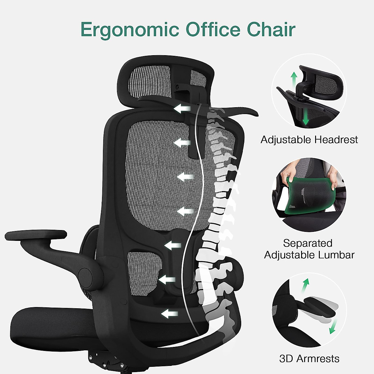 Novilla Ergonomic Office Chair, High Back Mesh Desk Chair with Thick Molded Foam Cushion, Adjustable Lumbar Support, Swivel Computer Gaming Chairs with Adjustable 2D Headrest and 3D Armrests, Black