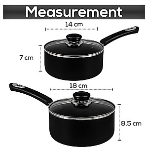 Utopia Kitchen Nonstick Saucepan Set - 1 Quart and 2 Quart - Glass Lid - Multipurpose Use for Home Kitchen or Restaurant (Black)
