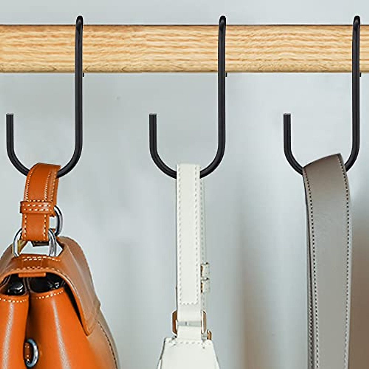 YOYETECO 10 Pack Purse Hanger Black S Hooks, Unique Twisted S Hooks Heavy Duty Bag Hanger, Closet Rod Hooks for Hanging Handbags, Purses, Belts, Scarves, Hats, Pots and Pans, Large 4.33 Inch
