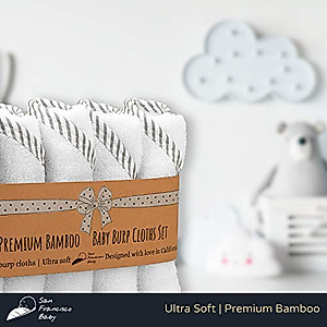 Ultra Soft Burp Cloths Unisex 5 Pack Bamboo and Cotton w/Pacifier Clip - Comfortable Fabric - Extra Absorbent Burping Bib for Spit-Ups and Spills - 19 x 9” Baby Burp Cloths/White and Gray