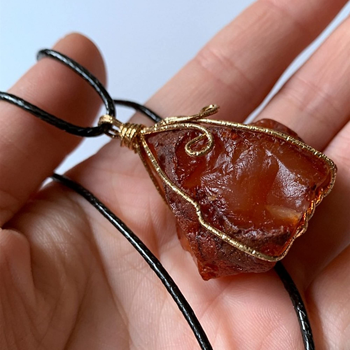 ROSEWARD Real Carnelian Crystal Necklace for Women Raw Crystal Pendants Jewelry Red Chakra Healing Worry Stones Genuine Moldavite Spiritual Gemstone, USA (1”-1.4” Wire Wrapped Raw Carnelian)