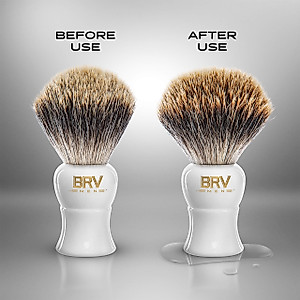 BRV MEN Pure Badger Shaving Brush LARGE (24mm knots) - Heavy Resin Handle - Use with Double-Edge Safety Razor, Straight Razor and Shaving Bowl - White