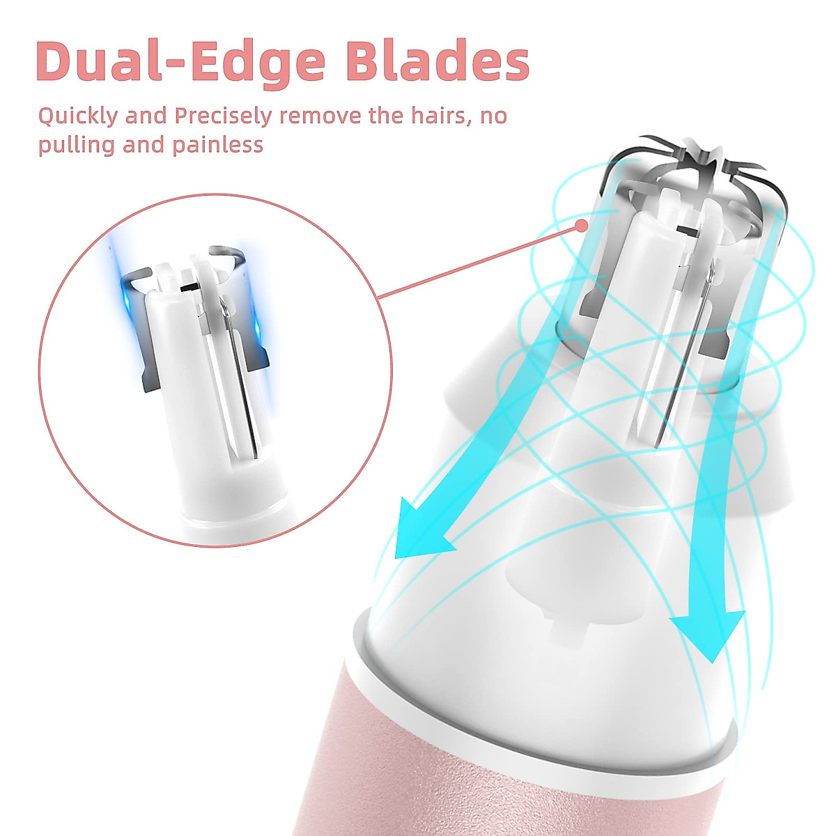Ear and Nose Hair Trimmer, Rechargeable Painless Eyebrow Trimmer Portable Facial Hair Trimmers Shaver Clipper Dual Edge Blades for Men and Women (Pink)