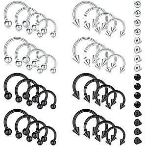 D.Bella 16G Surgical Steel Nose Septum Horseshoe Hoop Earring Eyebrow Tragus Lip Piercing Ring Balls & Spikes 6-12mm