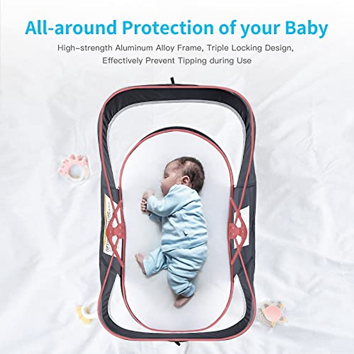 Sporary Travel Bassinet Portable Bassinet，Portable Travel Crib Infant Travel Bed with Mosquito Net and Canopy，Lightweight and Foldable