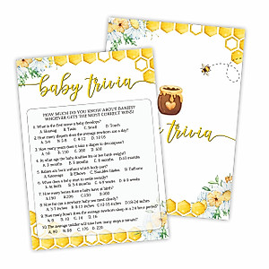 30 Honey Bee Themed Baby Shower Game Cards with an Answer Card, Baby Trivia double sided (5 X 7 inches)-（BABYYX-008）