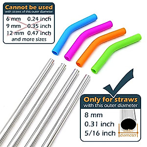 GFDesign Food Grade Silicone Straw Elbows Tips Soft Reusable Metal Stainless Steel Straw Nozzles Only Fit for 5/16" Wide (8mm Outer Diameter) Multicolor - Set of 8
