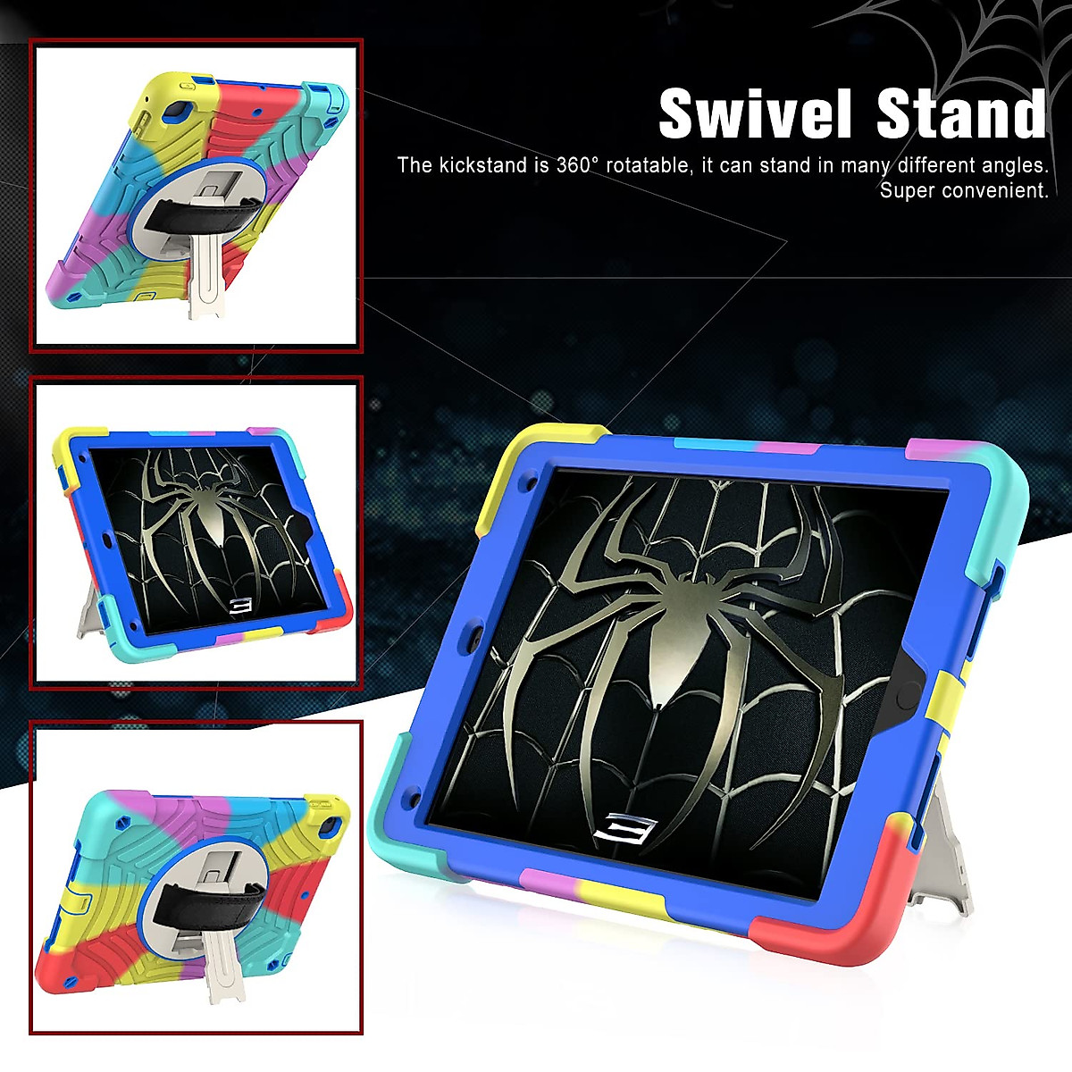 LTROP iPad 6th/5th Generation Case(2018/2017), iPad Air 2 Case, iPad 9.7 Inch Case, Shockproof Kids Case with Screen Protector/Shoulder Strap/Swivel Kickstand for iPad 6th/5th Gen/Air 2, Colorful