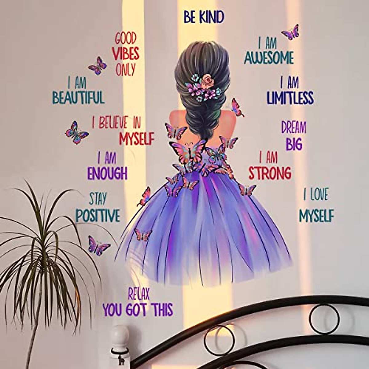 iMagitek Butterfly Girl Wall Decals, Colorful Butterflies with Motivational Lettering Quotes Wall Stickers for Girls Baby Nursery Bedroom Playroom