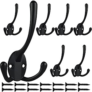 IBosins 7 Pack Big Heavy Duty Three Prongs Coat Hooks Wall Mounted with 14 Screws Retro Double Utility Rustic Hooks for Thick Coat, Big Heavy Bag