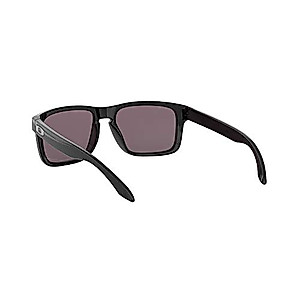 Oakley Men's OO9244 Holbrook Low Bridge Fit Rectangular Sunglasses, Polished Black Silver Logo/Prizm Grey, 56 mm