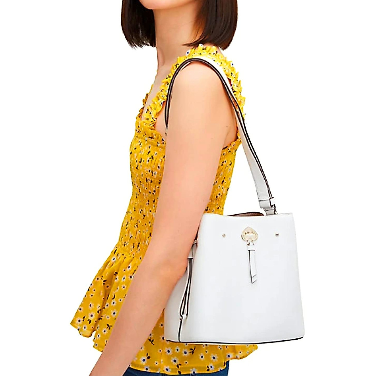 Kate Spade Marti Small Bucket Shoulder Tote Bag White Dove Leather WKRU7063