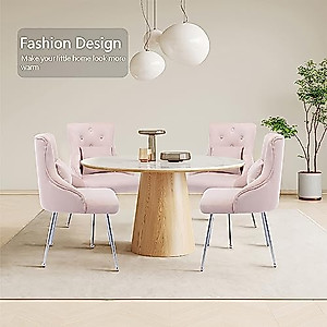 UDAX Velvet Dining Chair, Upholstered Vanity Chair with Tufted Back and Metal Legs, Mistyrose Pink