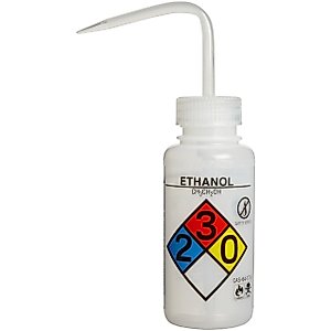 SP Bel-Art Right-to-Know Safety-Vented/Labeled 4-Color Ethanol Wide-Mouth Wash Bottles; 250ml (8oz), Polyethylene w/Natural Polypropylene Cap (Pack of 4) (F11808-0019)