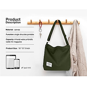 Ndeno Womens Canvas Shoulder Bags Crossbody Hobo Tote Bags Large Handbags Casual Shopping Work Travel Bag (Army Green)