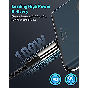 USB C Cable, Baseus 100W PD 5A QC 4.0 Fast Charging USB C to USB C Cable, Zinc Alloy Nylon Braided Type C Data Cable for Samsung S21 S20+ S10 Note 10 iPad Pro MacBook Pro Google Pixel and more (3.3ft)