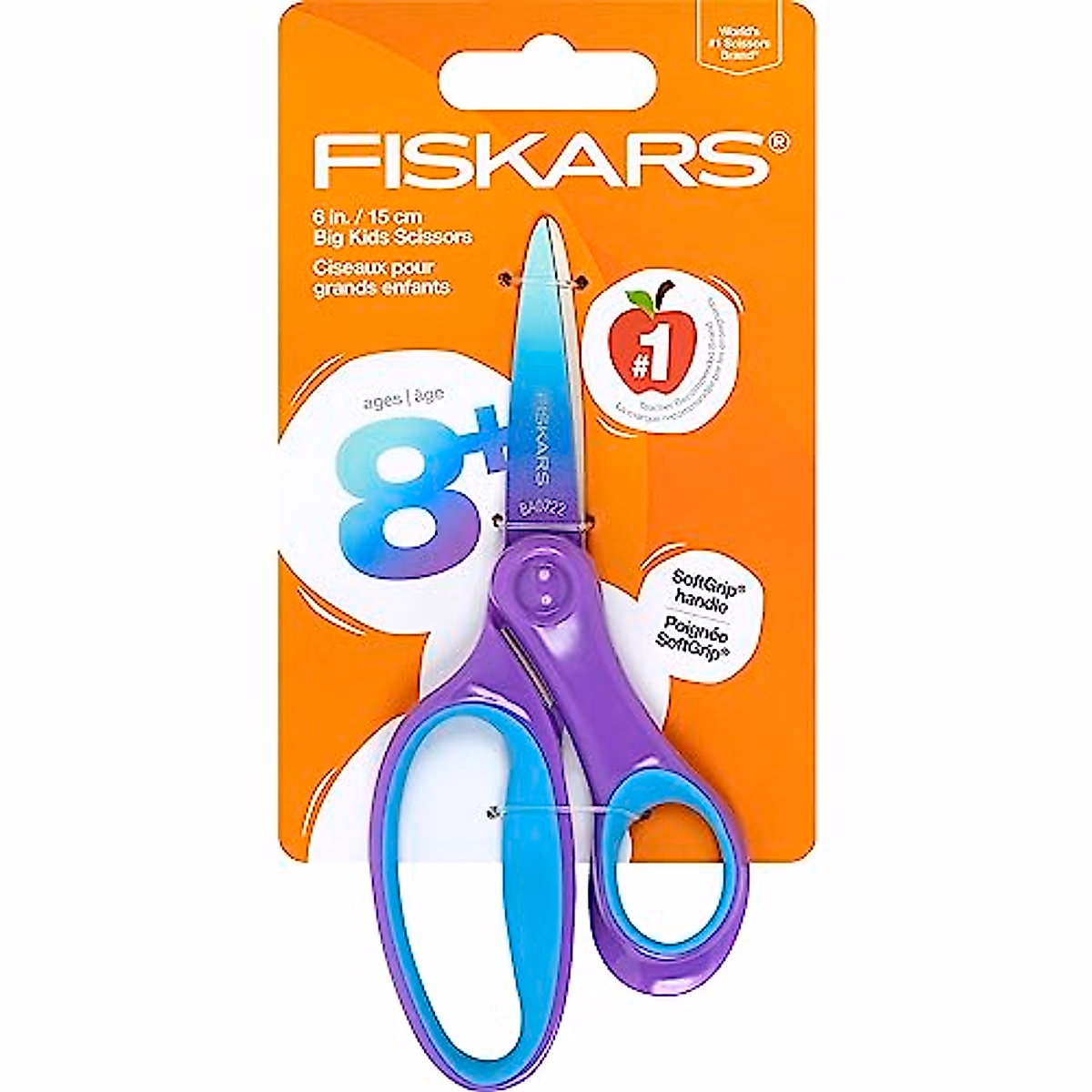Fiskars Softgrip 6" Big Kids Scissors for Ages 8-11, Scissors for School or Crafting, Turquoise-Purple Ombre