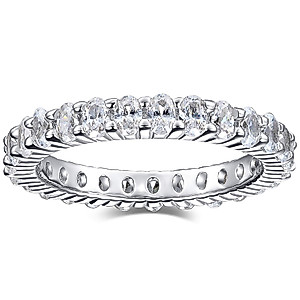 espere Rhodium Plated Sterling Silver Oval Cut CZ Stacking Eternity Ring Full Eternity Band | 3mm Cubic Zirconia Wedding Band Women's Stackable Promise Rings (Silver, 4)