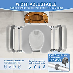 Raised Toilet Seat with Handles, Soft Padded Toilet Seat Risers for Seniors, Adjustable Width & Height Toilet Riser for Bariatric, Handicap, Heavy Duty Toilet Seat Riser, Fit Any Toilet