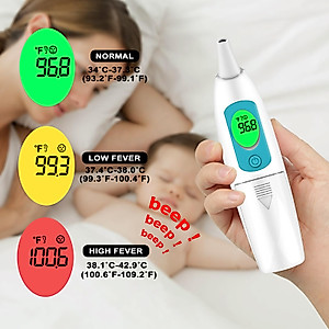 Ear Thermometer for Adults and Kids, Digital Thermometer with Fever Alarm and Instant Accuracy Readings, Infrared Thermometer Gun for Infants, Baby Thermometer, Fast, Reliable