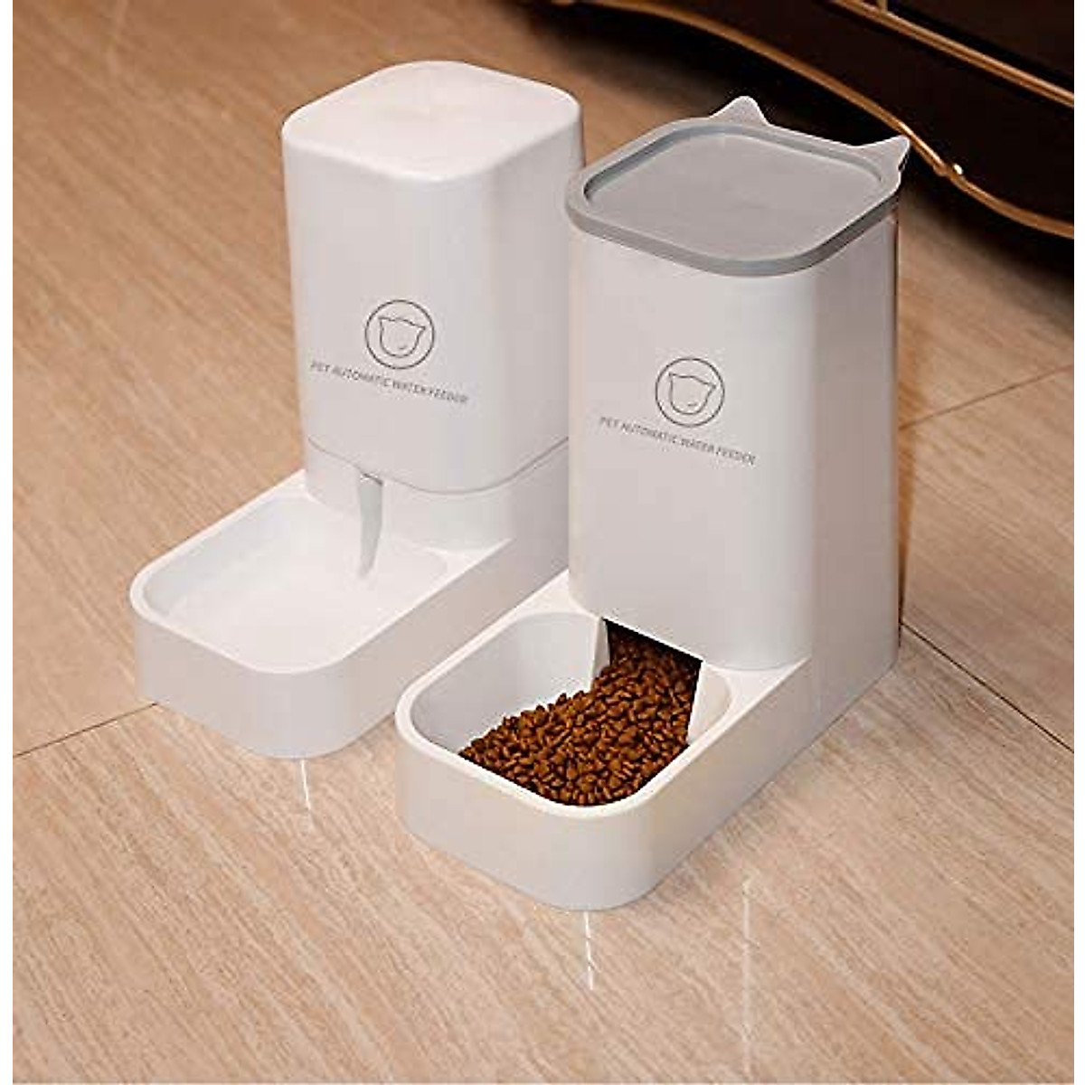 Automatic pet Feeder and Water Dispenser Set Cat and Dog Big Capacity Pet Bowl for Cats & Small,Medium, Large Dogs 1 Gallon Feeder and 3.7L Waterer (Waterer+Feeder White)