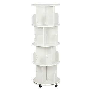 ybaymy Rotating Bookshelf 4 Tier 360° Revolving Bookcase 51"x18" Modern Floor Standing Storage Display Book Shelf Stackable Shelves for Adult Bedroom Home Living Room Study Office(with Brake Wheels)