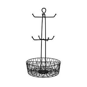 Spectrum Diversified Paxton 8 Holder & Coffee Station Organizer Rustic Twist Designed Coffee Rack & Coffee Accessory Storage, Mug Tree for Kitchens, Offices, Parties & More, Black