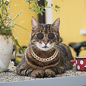 cobee Cat Sunglasses, Retro Kitten Sunglass with Rose Gold Chain Eye UV Protection Classic Small Cat Glasses Cosplay Costume for Photo Props Cute Pet Decorations for Birthday Party