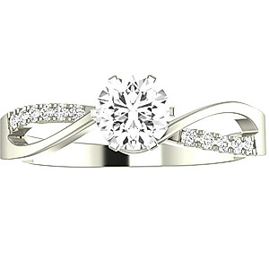 14K White Gold 0.58 CTW Round Cut Elegant Twisting Split Shank Diamond Engagement Ring, J Color I1 Clarity, 0.5 Ct Center