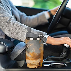 SYJTGDE Large Capacity Car Cup Tropical Beach Palm Tree Sunset Fashionable Upgrade Car Cup Advanced And Beautiful Travel Cup