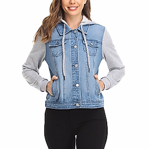 MISS MOLY Women's Casual Hoodie Denim Jacket Jean Jackets Coats W Pockets Light Blue M